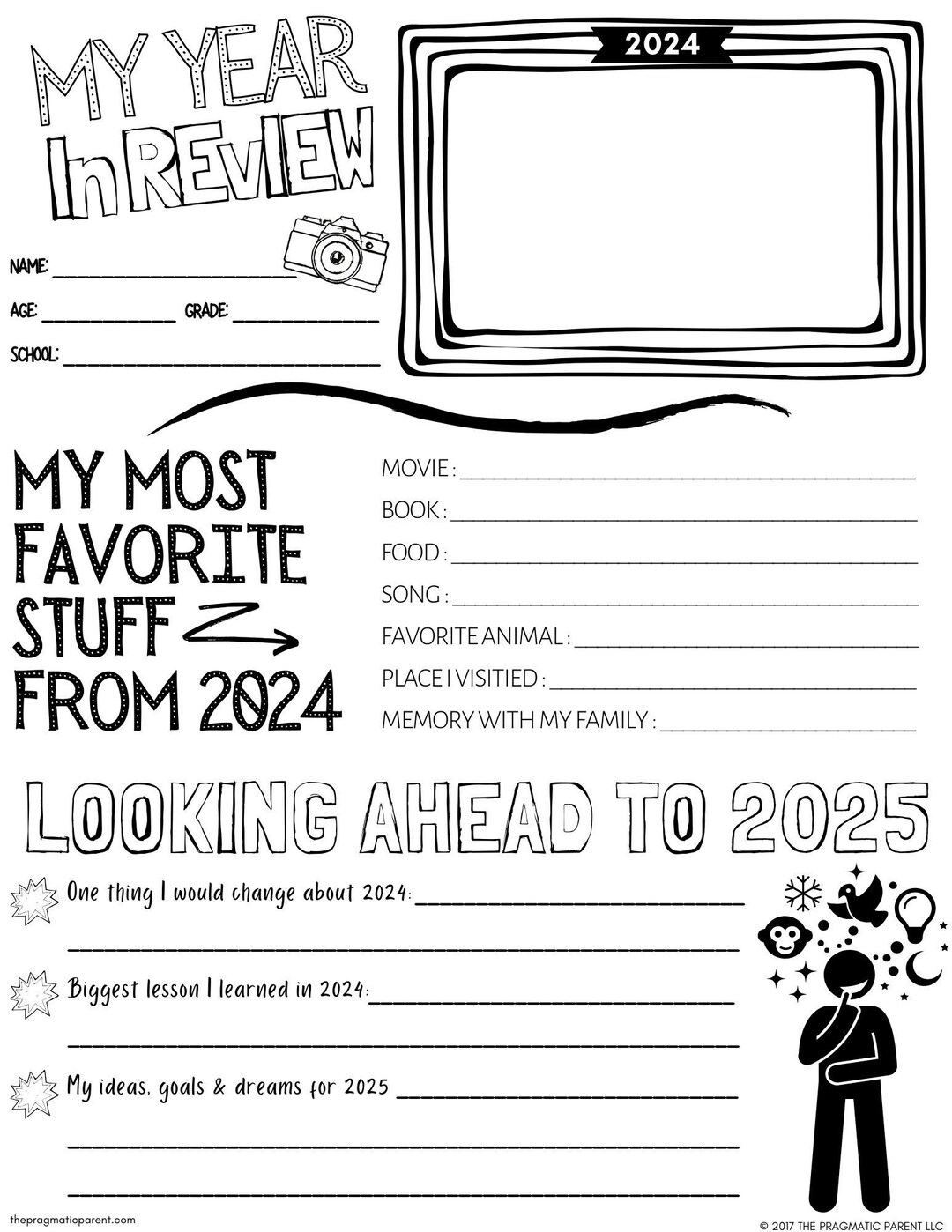 Kid's Year in Review Printable, Year in Review Activity, New Years Eve ...