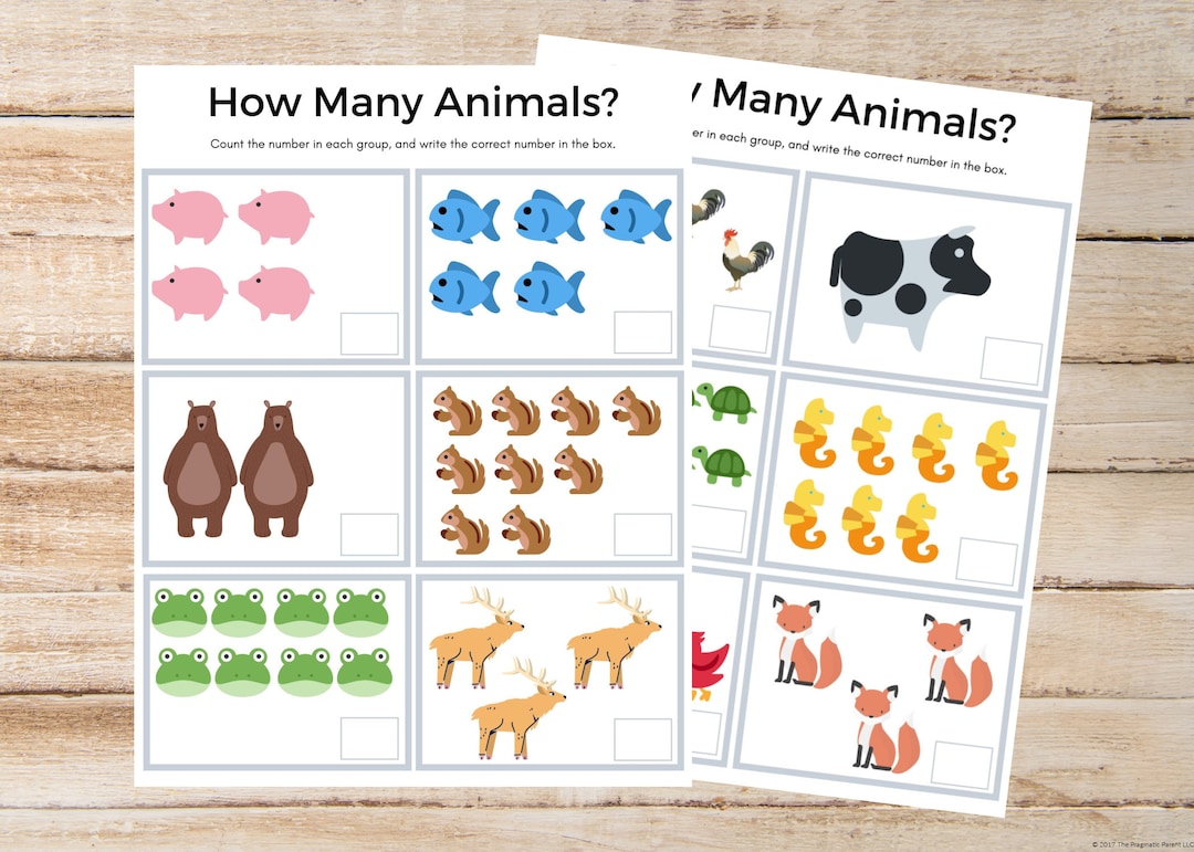 Animal Counting, Beginning Math, Kindergarten Worksheet, Addition ...