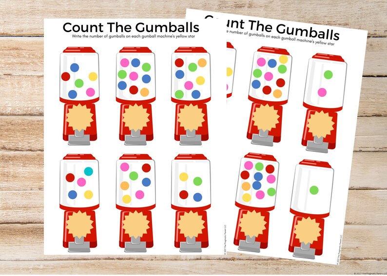 Gumball Counting Worksheets, Count Worksheet, Preschool, Kindergarten ...