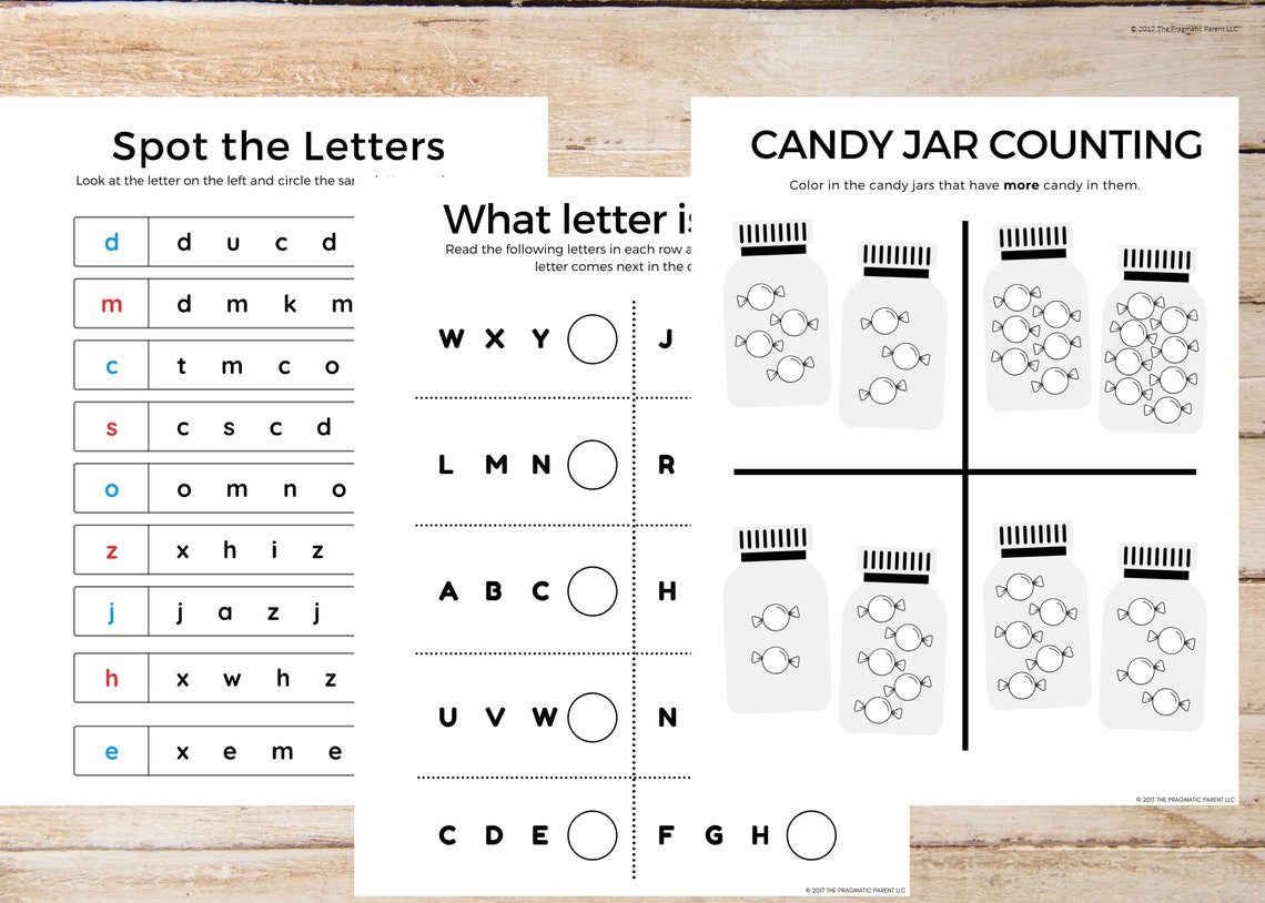 20 Prek / Kindergarten Worksheet Set - Shapes, Rhyming Words, Beginning ...