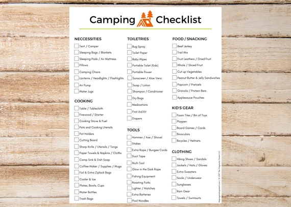 Camping Checklist Camping List Packing List For Camping Etsy
