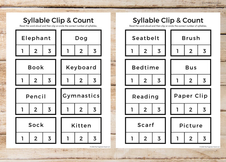 Syllable Counting Cards, Learning Syllables, Kindergarten Worksheet ...