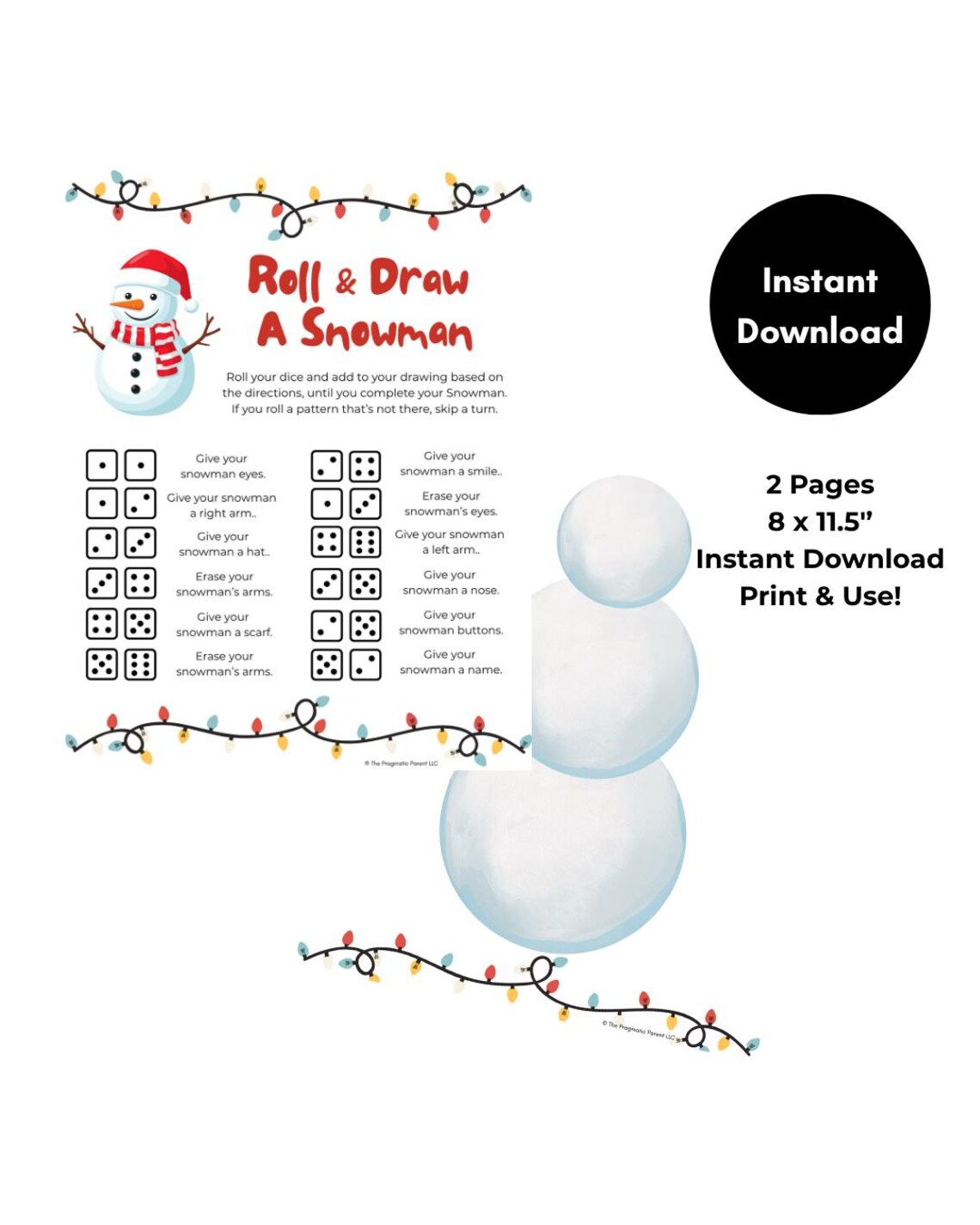 Roll A Snowman Game, Printable Christmas Game, Winter Activity for Kids ...