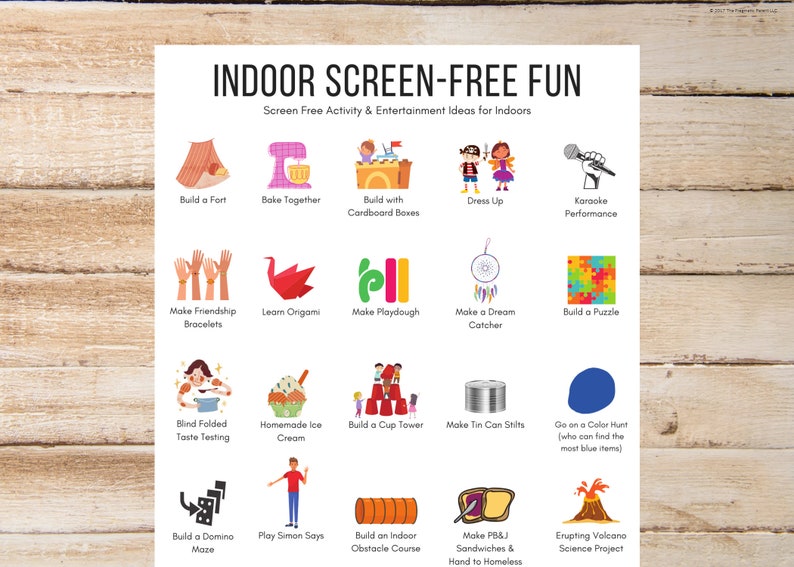 Kids Screen Free Fun Ideas Posters, Indoor Screen Free Activities ...