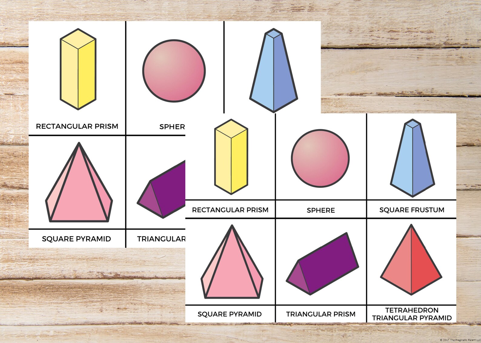 18 3-part Montessori Cards 3D Geometric Shapes, Shape Cards for Kids ...