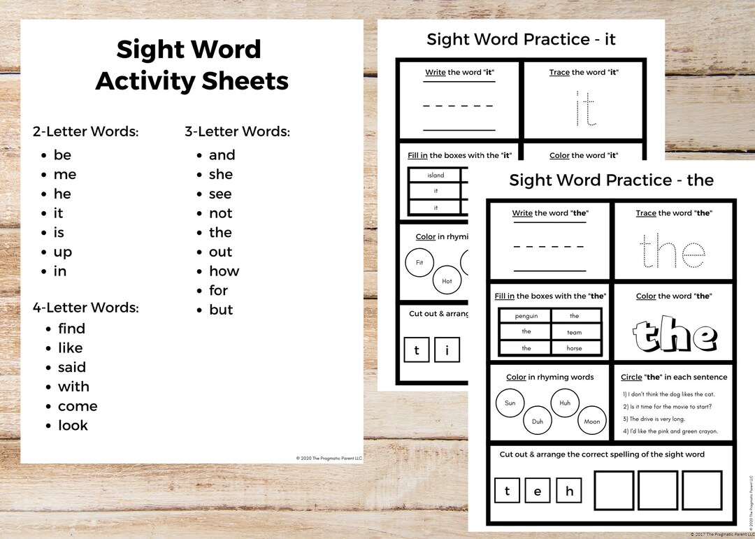 22 Kindergarten Sight Word Practice Worksheets, CVC Words, Learning to ...