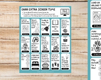 Earn Screen Time Chart, Screentime Rules, Kids Responsibility Chart ...