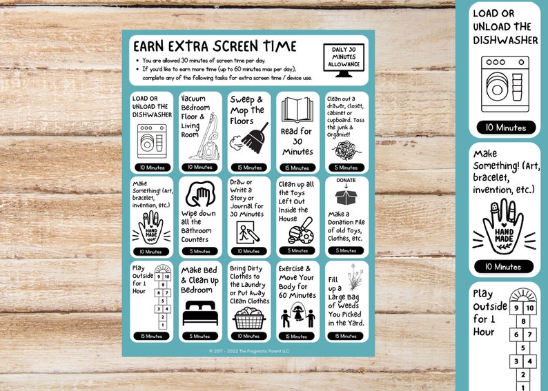 Earn Screen Time Chart, Screentime Rules, Kids Responsibility Chart ...