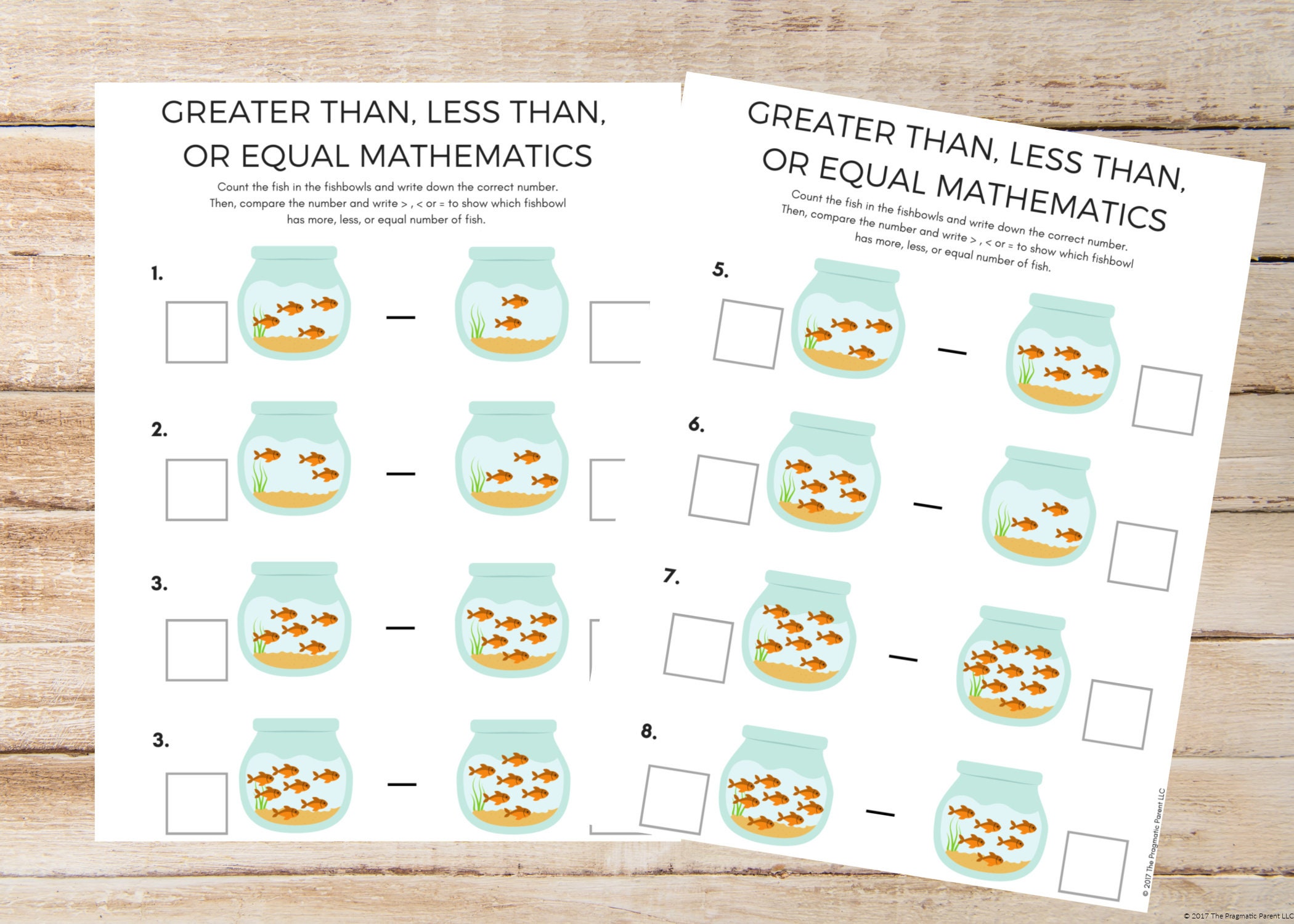 Fish Math & Count Worksheets, Learning Greater Than Less Than Equal ...