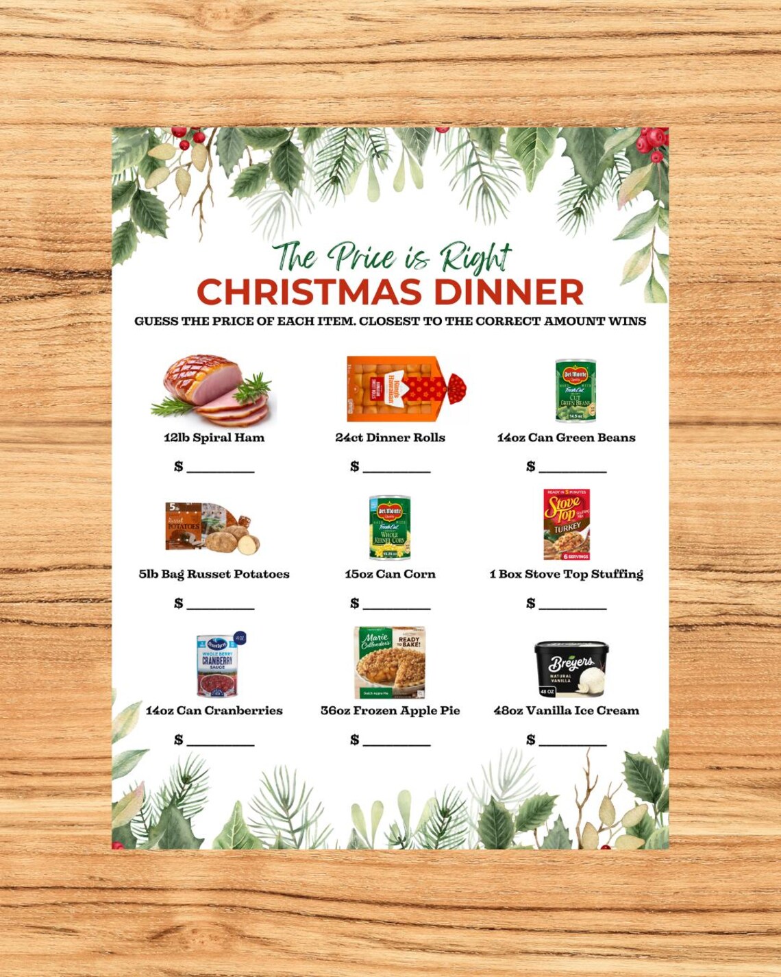 Christmas the Price is Right Dinner Game Printable, Holiday Party Game ...