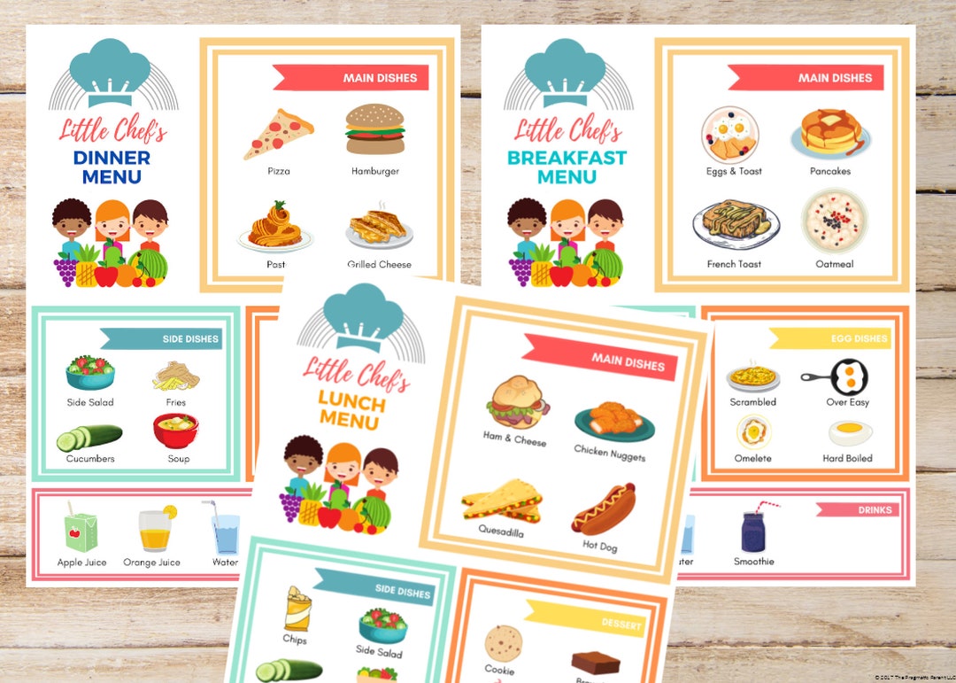 Pretend Play Menus, Kids Play Menus, Kids Kitchen Play Menus, Pretend ...