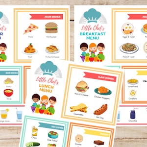 Pretend Play Menus, Kids Play Menus, Kids Kitchen Play Menus, Pretend ...