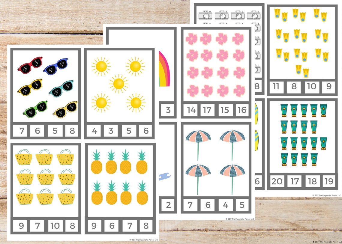 Summer Counting 1-20 Flashcards, Count Worksheet, Preschool, Start ...