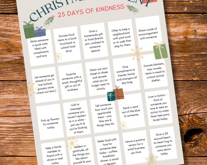 25 Days of Kindness Calendar, Printable Christmas Advent Calendar ...