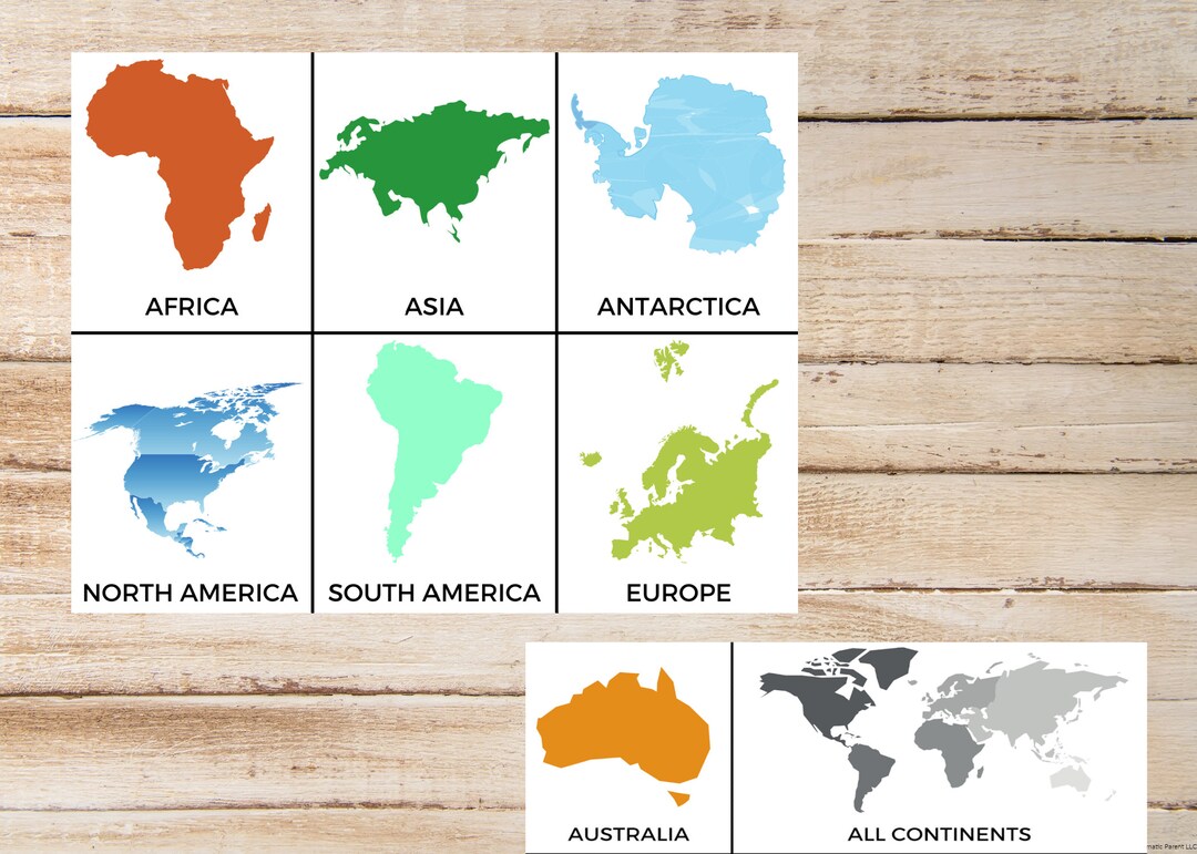 3-part Montessori Cards Continents, Continent Cards for Kids, Continent ...