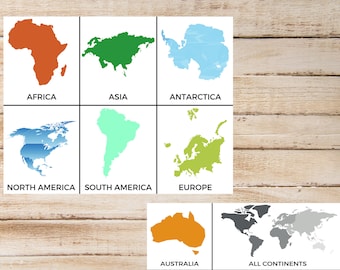 Continents 3 Part Cards - Etsy