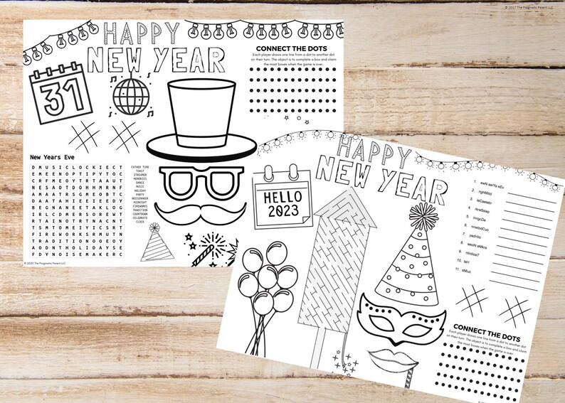 2 New Years Eve Kid's Placemat & Activity Sheets Kids New - Etsy