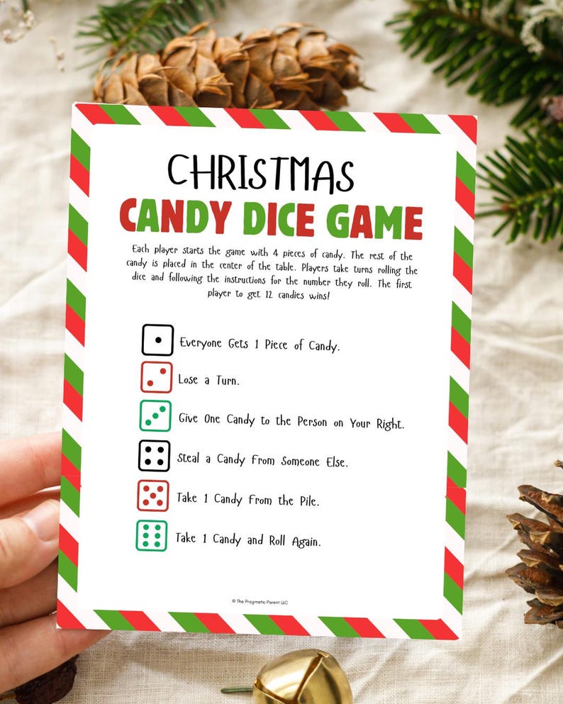 Printable Christmas Candy Dice Game, Christmas Party Game - Christmas ...