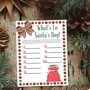 Whats in Santas Bag Printable Christmas Game, Kids Christmas Game, Kids ...