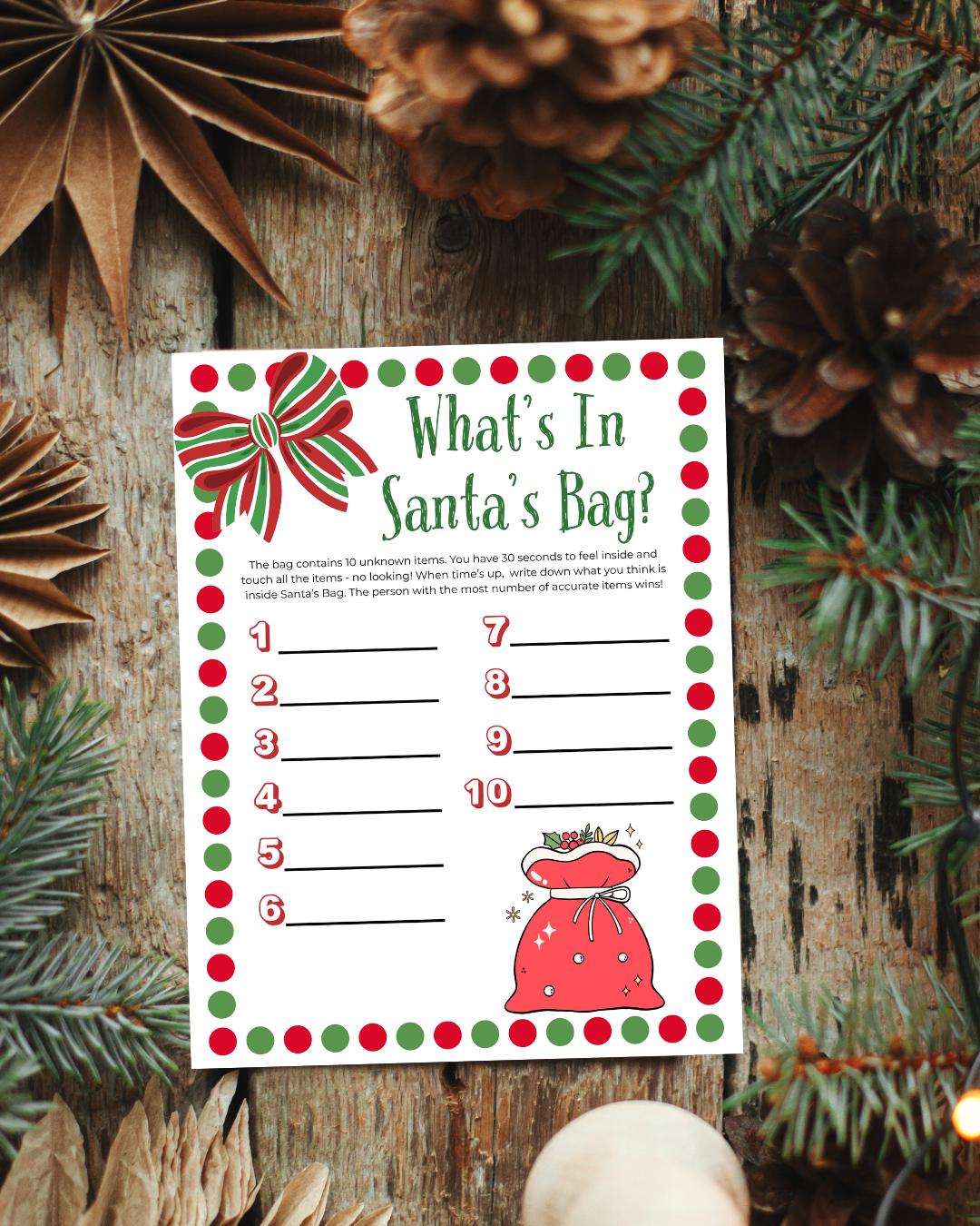 Whats in Santas Bag Printable Christmas Game, Kids Christmas Game, Kids ...