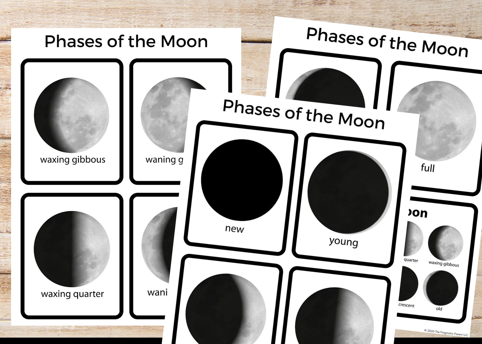 Phases of the Moon Flashcards, Moon Phases Printable Flash Cards, Moon ...