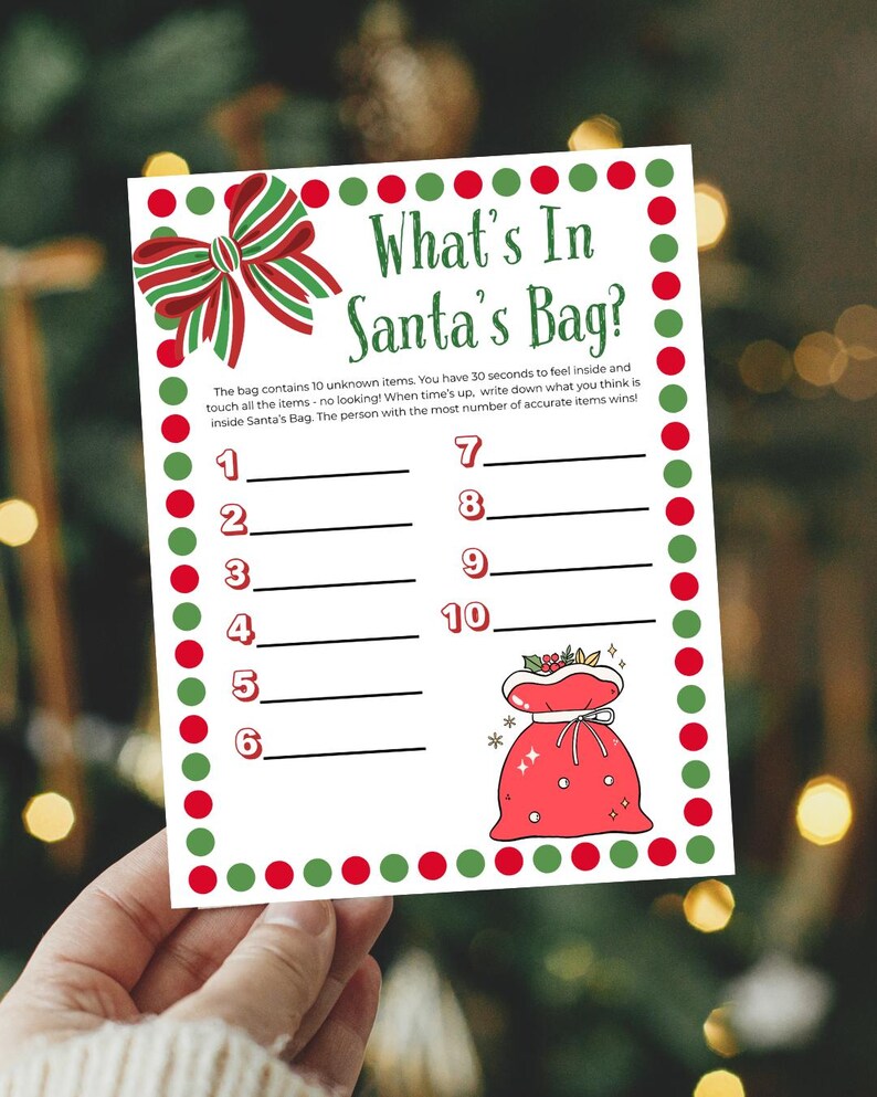 Whats in Santas Bag Printable Christmas Game, Kids Christmas Game, Kids ...