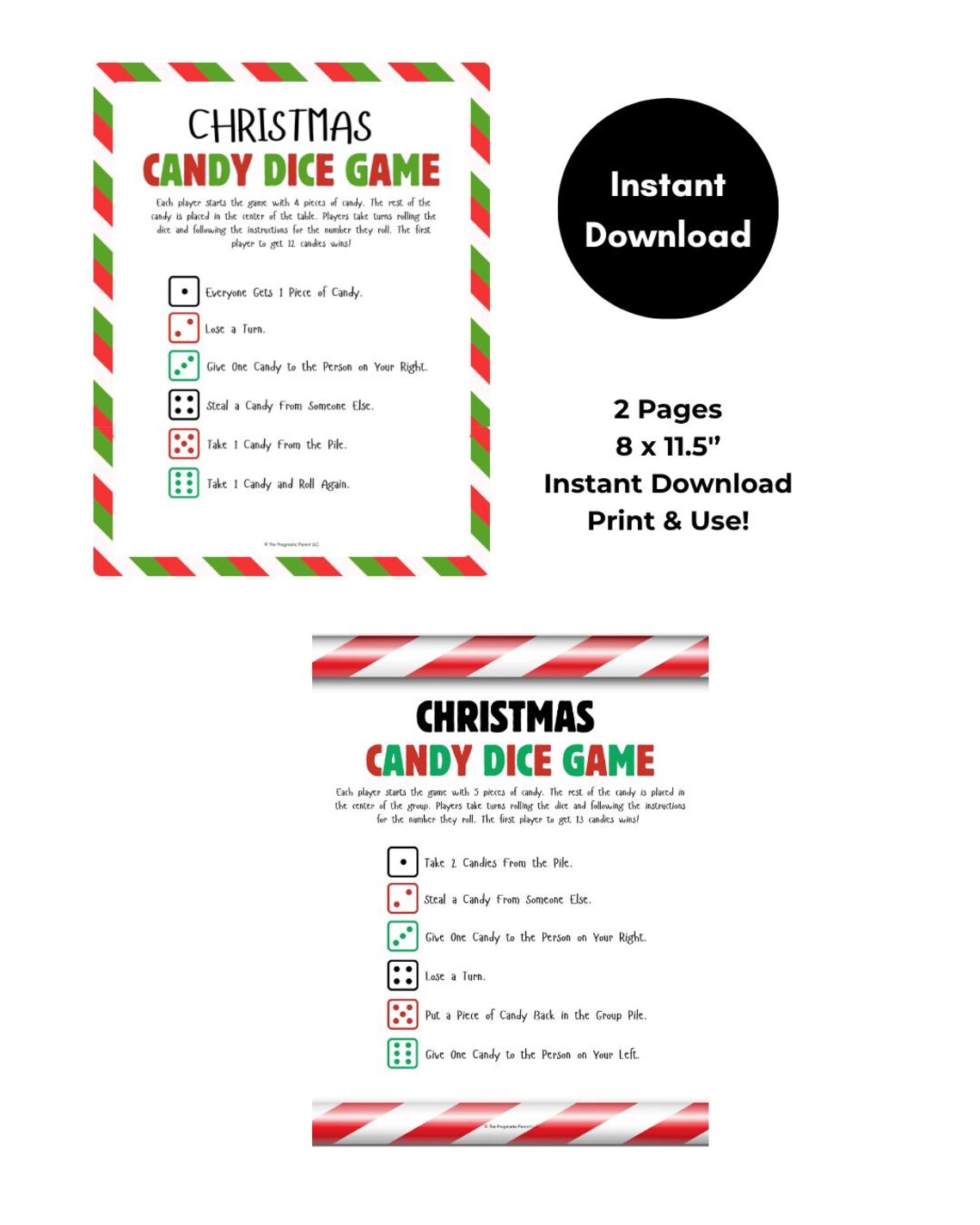 Printable Christmas Candy Dice Game, Christmas Party Game - Christmas ...