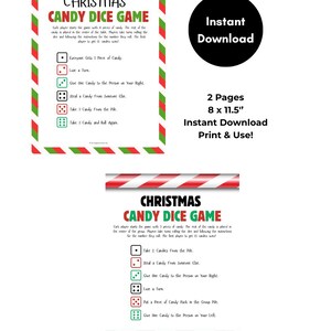 Printable Christmas Candy Dice Game, Christmas Party Game - Christmas ...