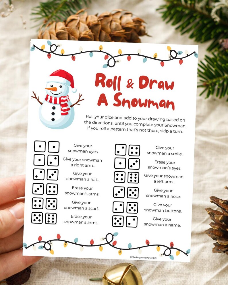 Roll A Snowman Game, Printable Christmas Game, Winter Activity for Kids ...