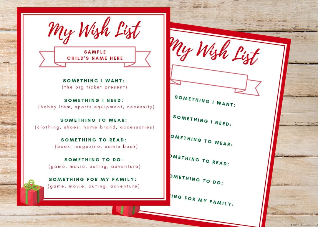 Kids Printable Christmas Wish List 5 Gift Rule What Wear Need Read ...