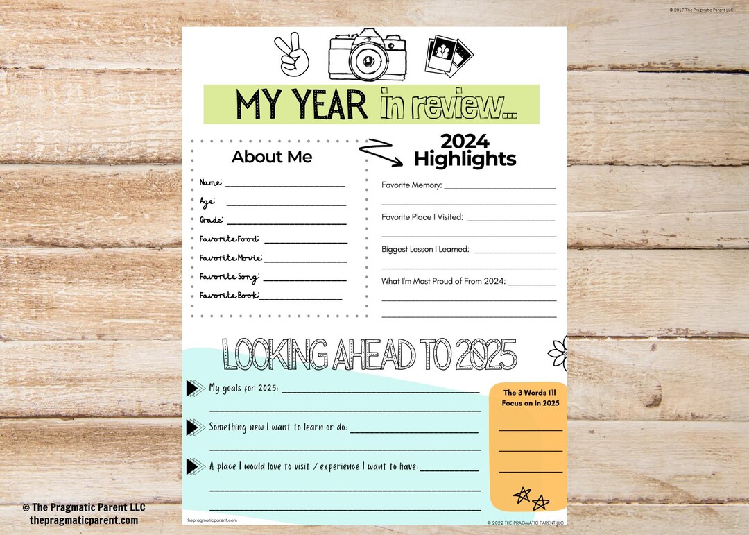 Kid's Year in Review Printable, Year in Review Activity, New Years Eve ...