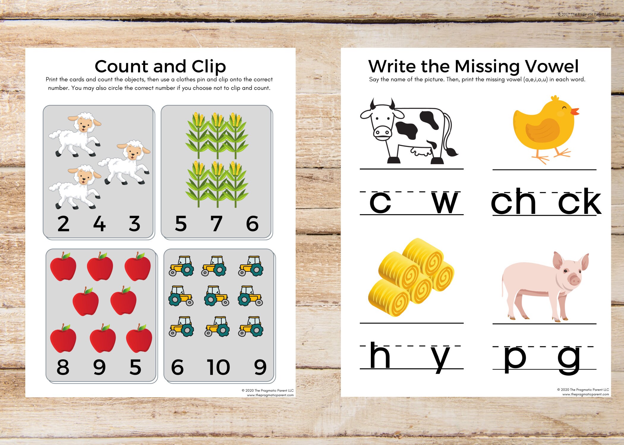 15 Farm Prek / Kindergarten Worksheets Beginning Math, Learn to Count ...