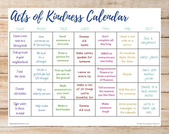 30 Days of Kindness Printable Kindness Calendar Acts of Kindness Family ...