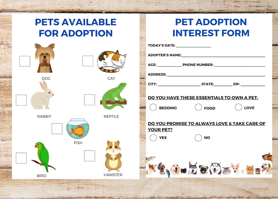 Pet Adoption Pretend Play Kit, Animal Adoption, Pretend Play, Kids ...
