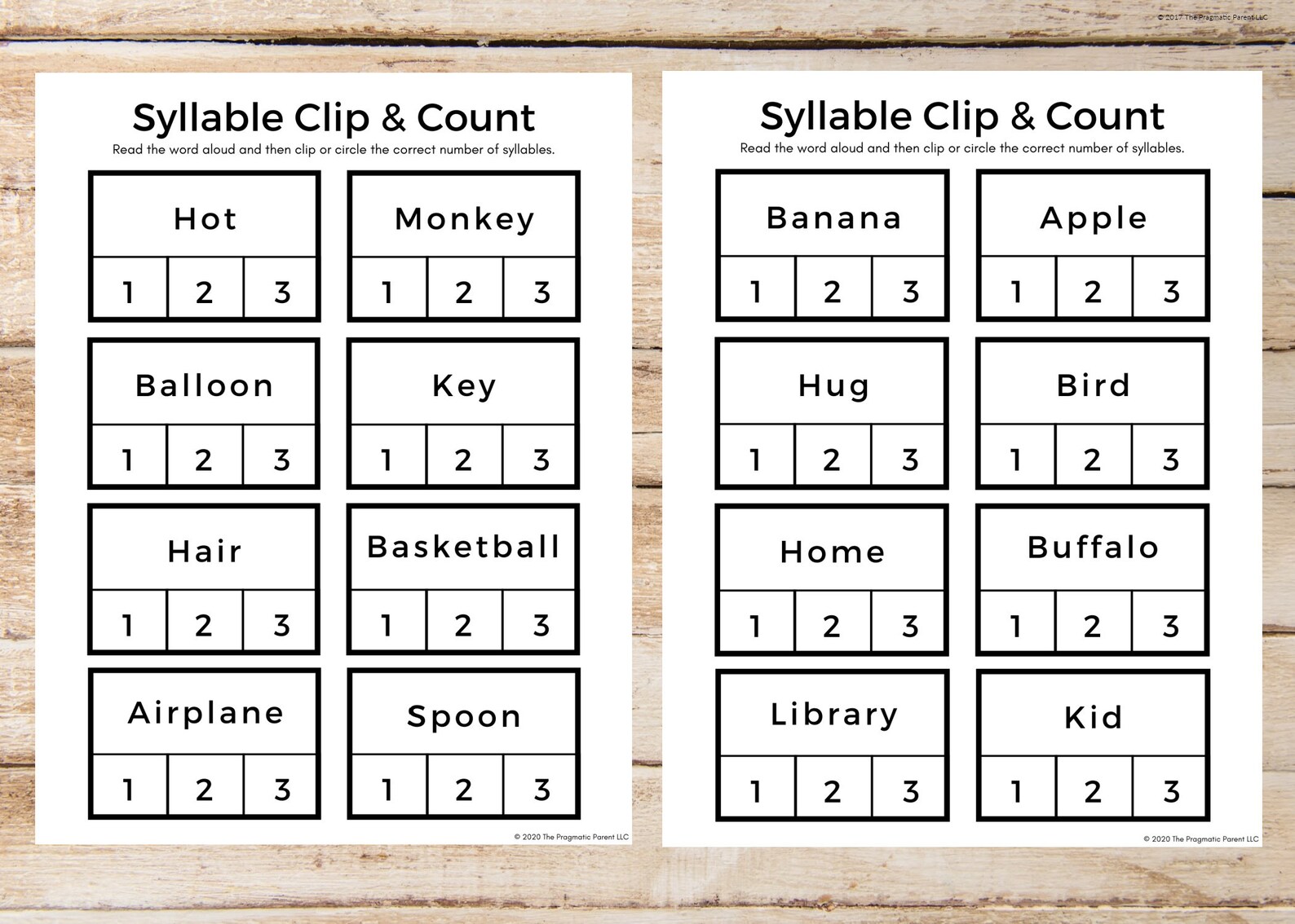 Syllable Counting Cards, Learning Syllables, Kindergarten Worksheet ...