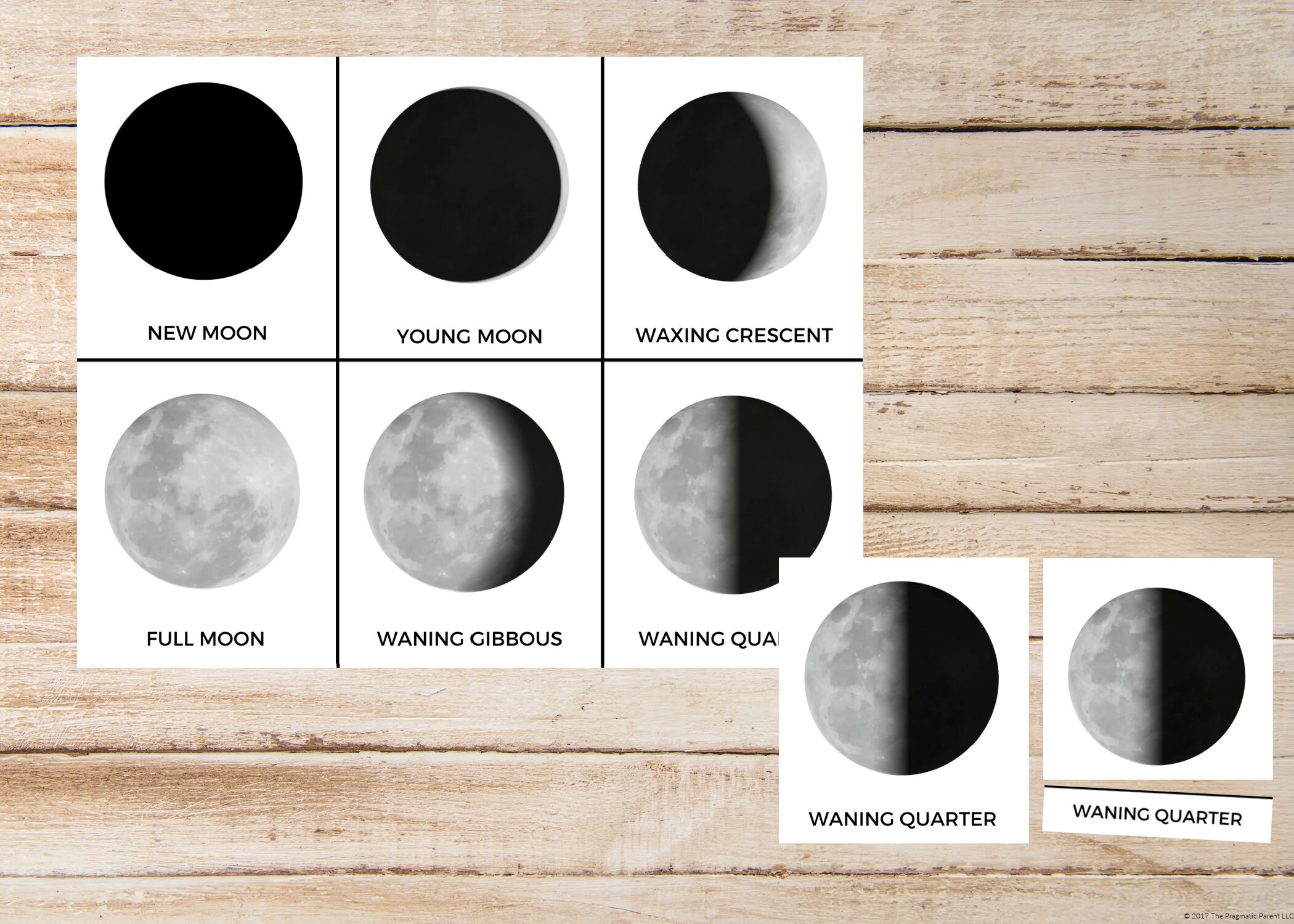 11 3-part Moon Phases Montessori Cards, Moon Phases Cards for Kids ...