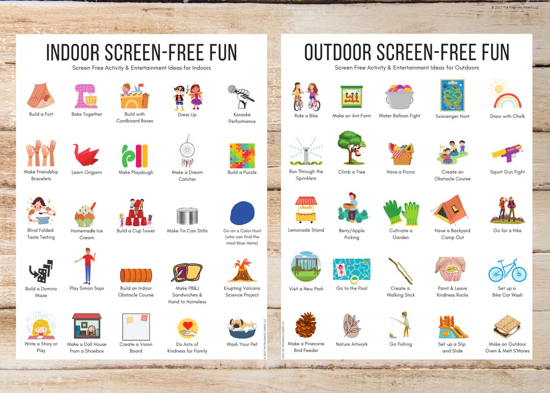 Kids Screen Free Fun Ideas Posters, Indoor Screen Free Activities ...