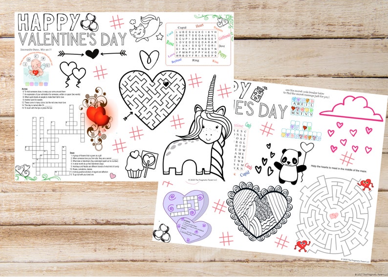 2 Valentine's Day Printable Kid's Placemat and Activity Sheets ...