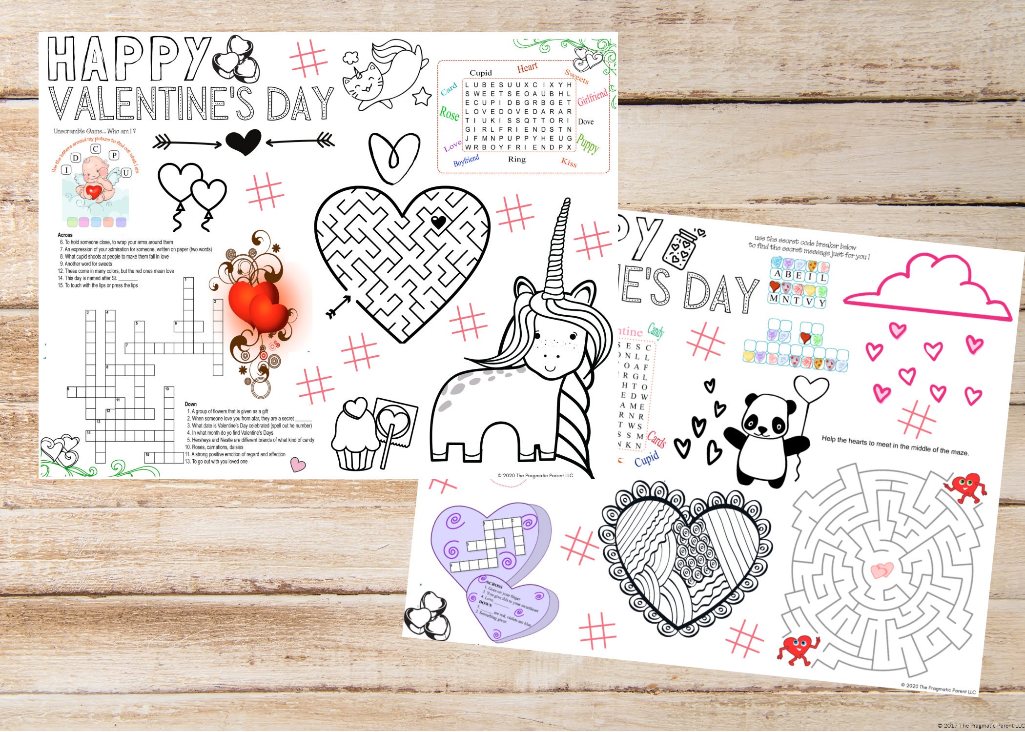 2 Valentine's Day Printable Kid's Placemat and Activity Sheets ...