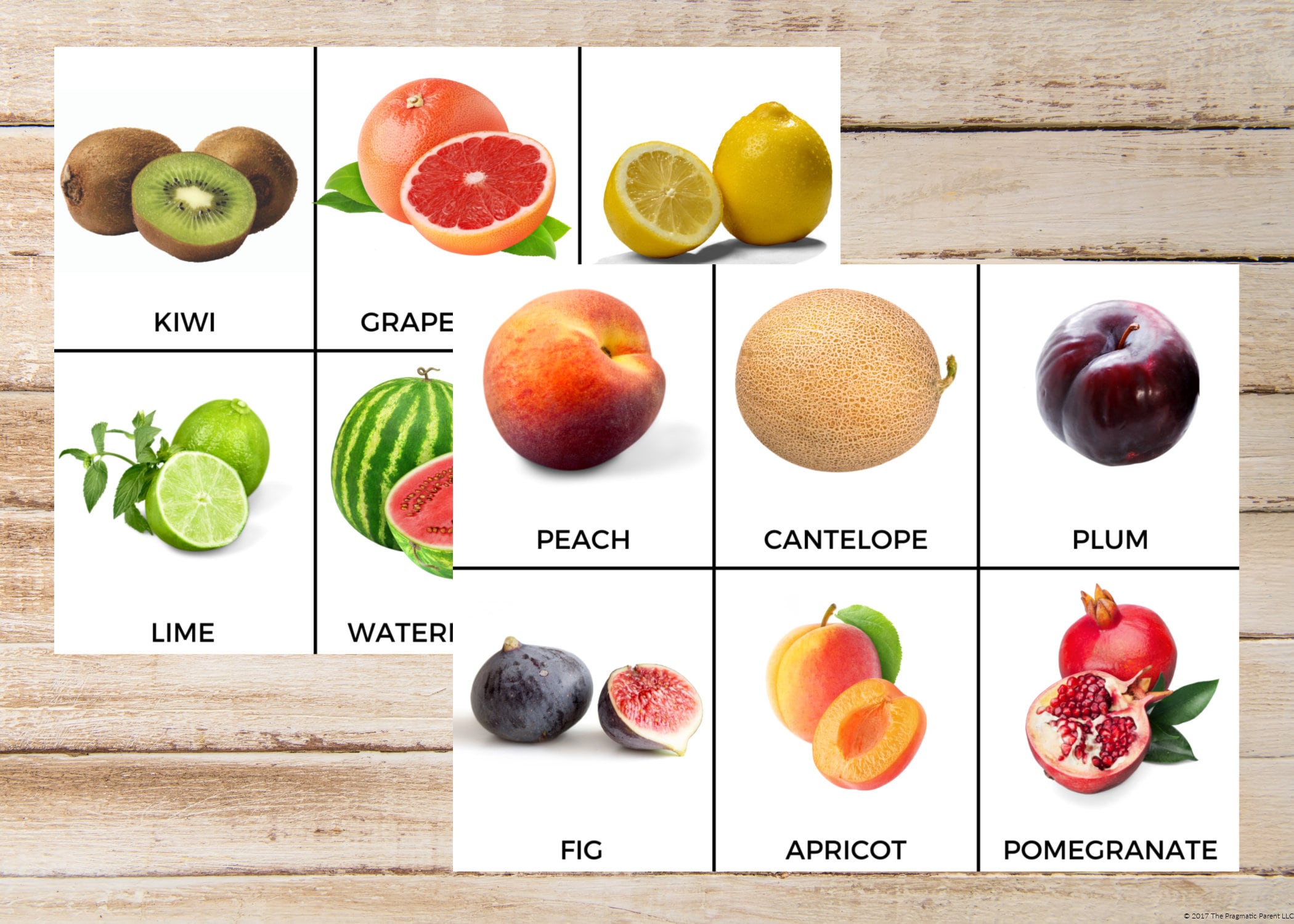 24 Fruit 3-part Montessori Cards, Animal Cards for Kids, Fruit Cards ...