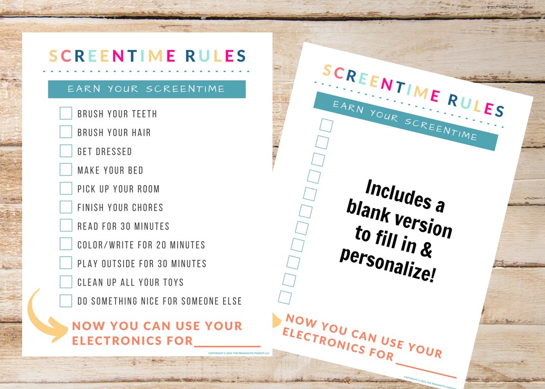 Screentime Rules Printable for Kids, Make Kids Earn Their Screentime ...