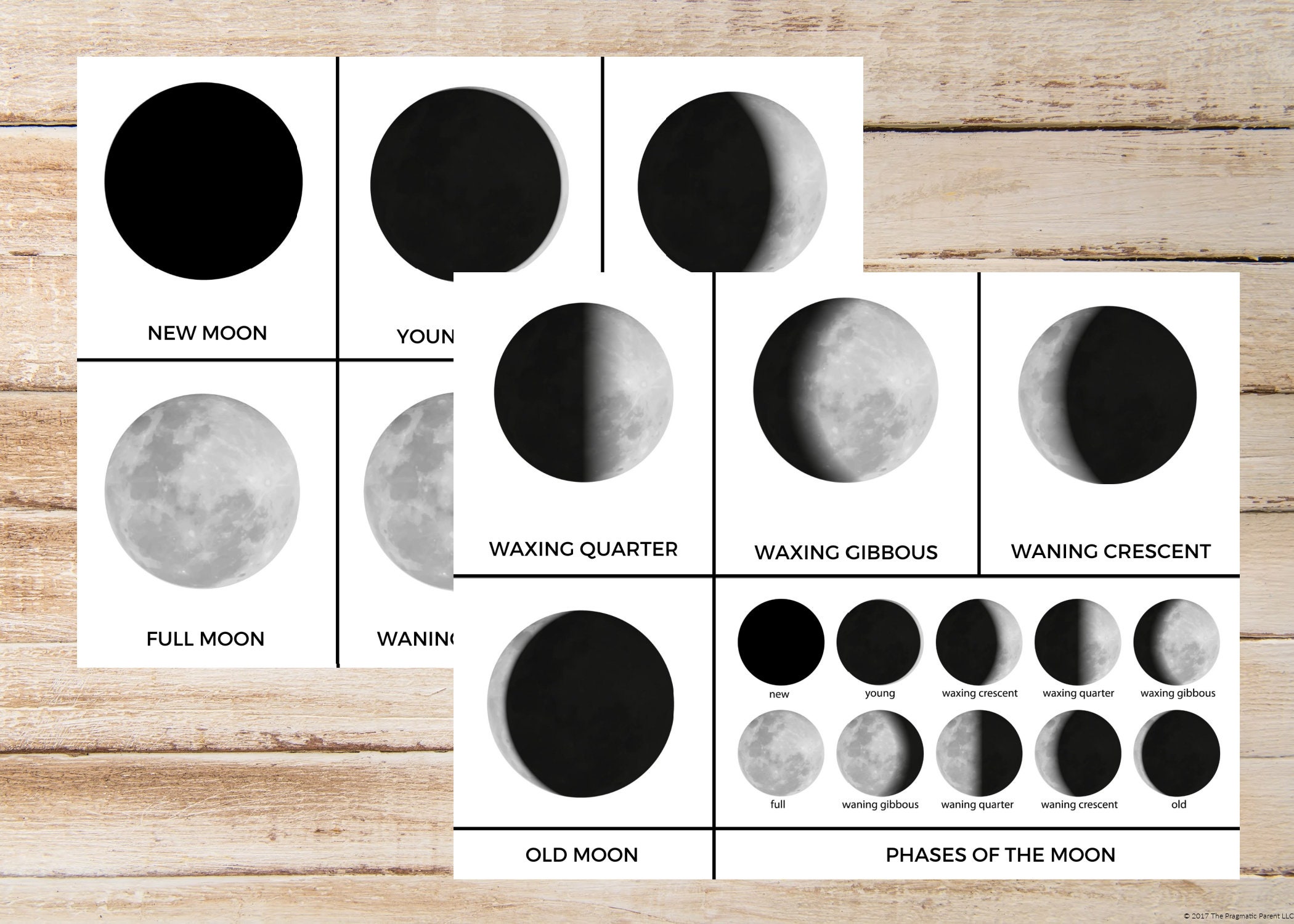 11 3-part Moon Phases Montessori Cards, Moon Phases Cards for Kids ...