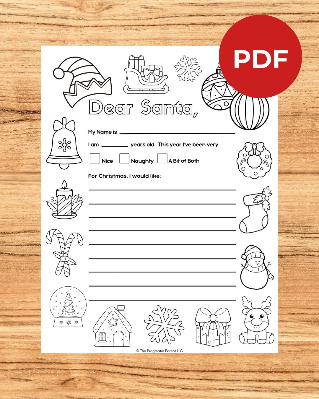 Letter to Santa Coloring Page Printable Christmas Wish List, Dear Santa ...