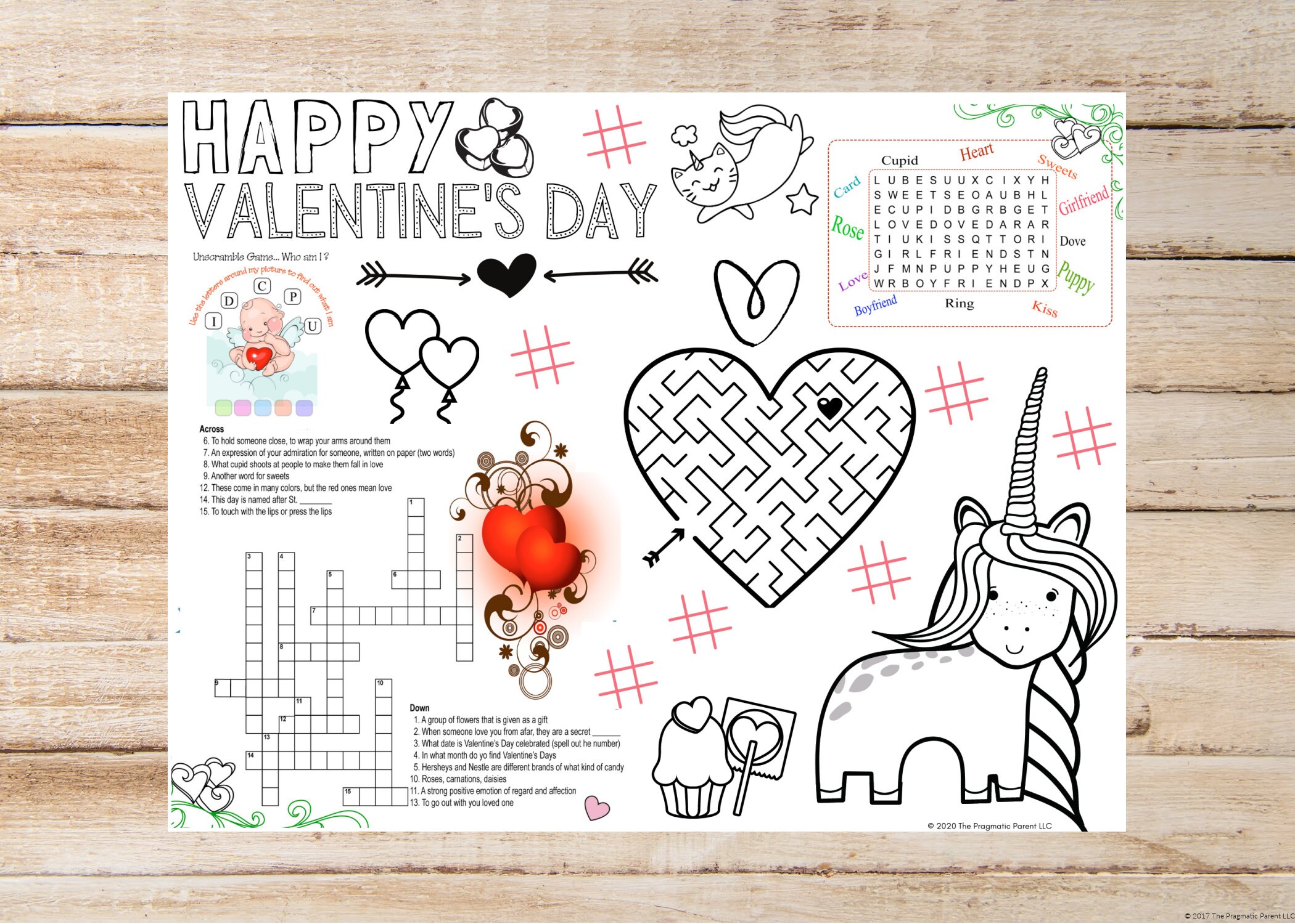 2 Valentine's Day Printable Kid's Placemat and Activity Sheets ...