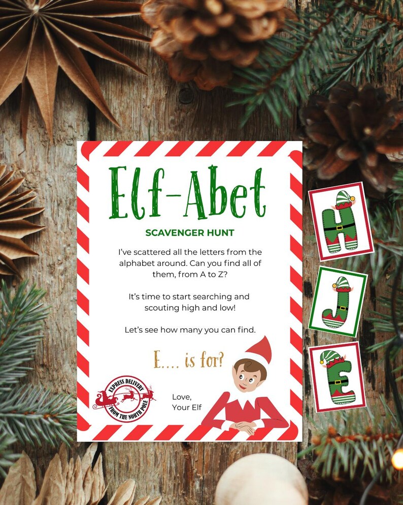 Elf-abet Scavenger Hunt, Printable Elf Props, Christmas Elf Activities ...