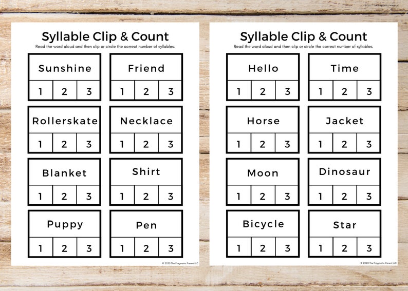 Syllable Counting Cards, Learning Syllables, Kindergarten Worksheet ...