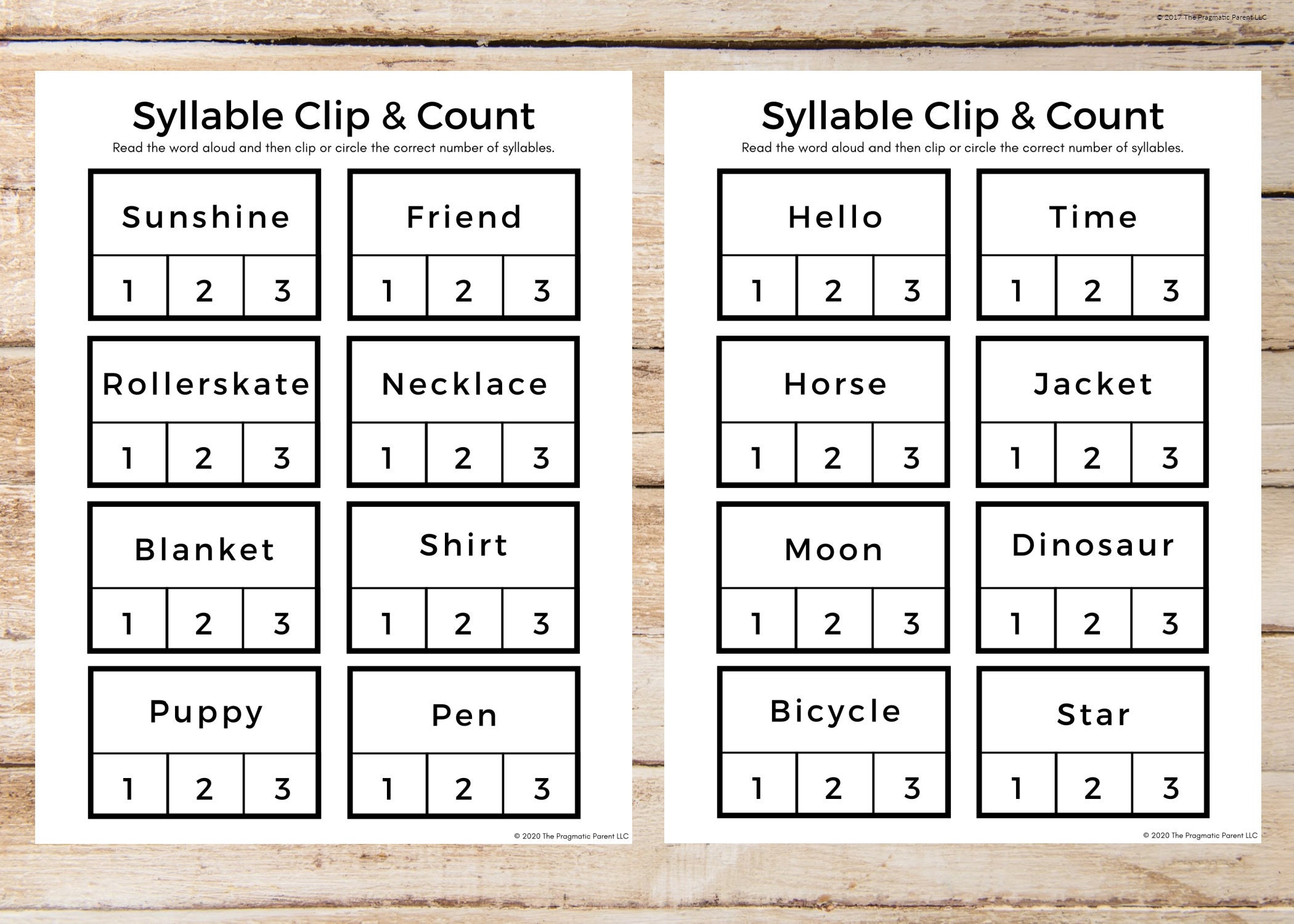 Syllable Counting Cards, Learning Syllables, Kindergarten Worksheet ...