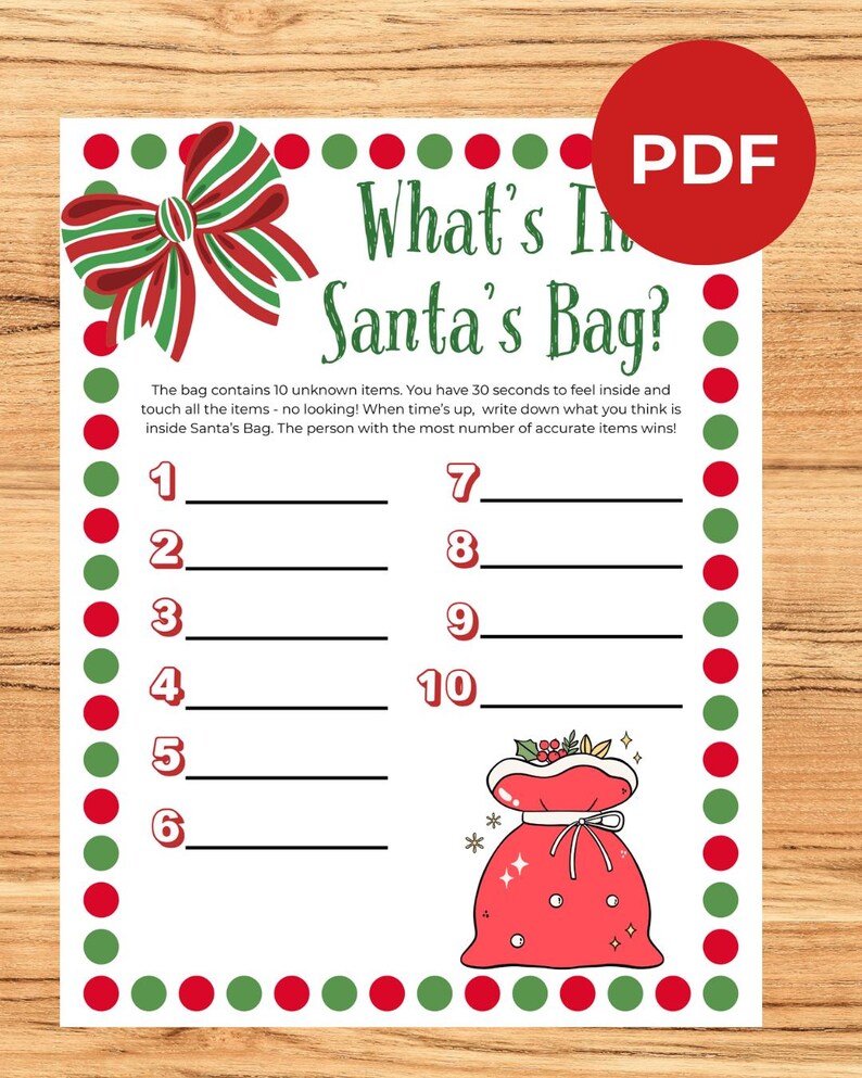 Whats in Santas Bag Printable Christmas Game, Kids Christmas Game, Kids ...