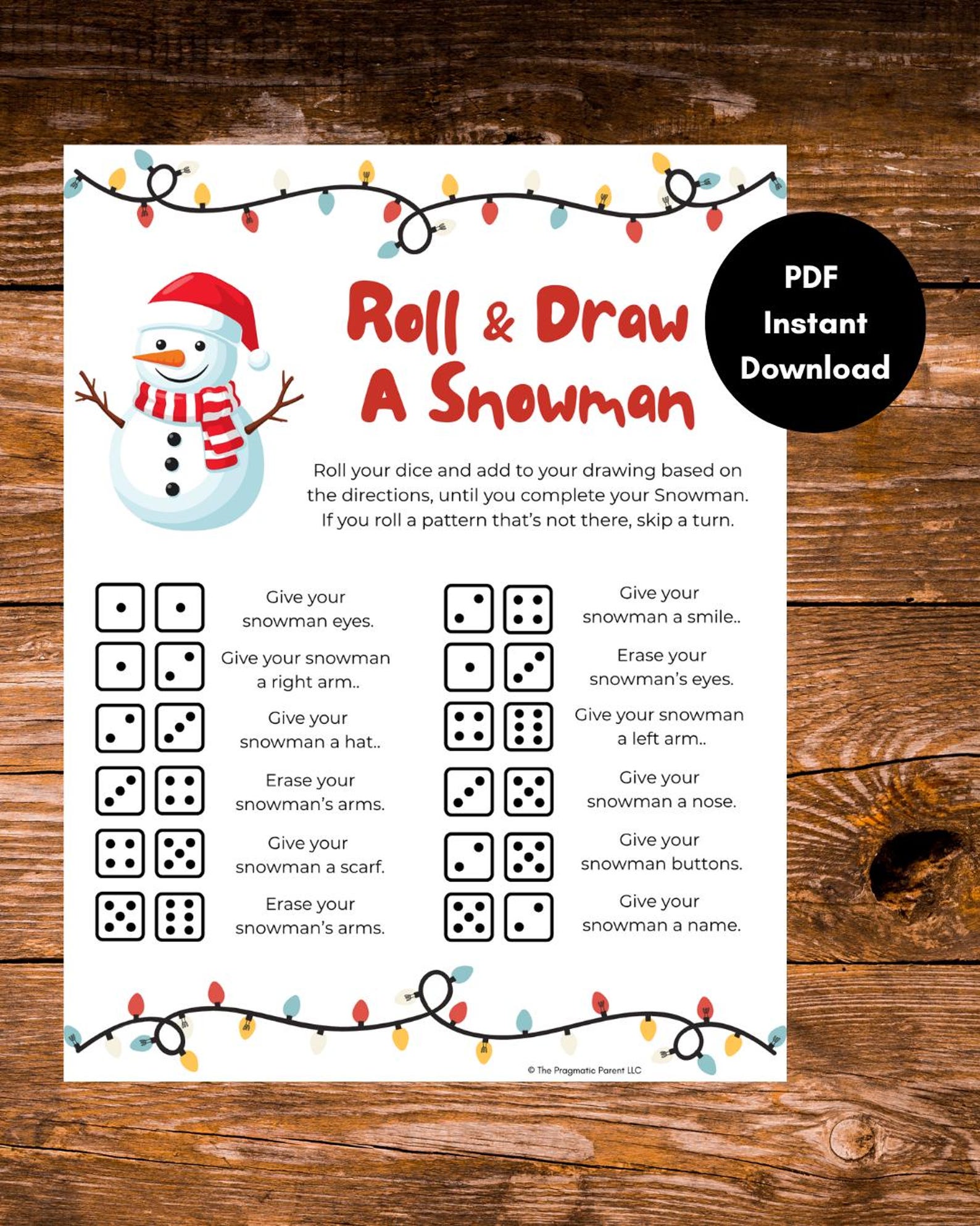 Roll A Snowman Game, Printable Christmas Game, Winter Activity for Kids ...