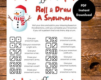Roll A Snowman Game, Printable Christmas Game, Winter Activity for Kids ...